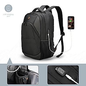 Swissdigital Pixel Travel Laptop Backpack-Laptops Backpack with USB Charging Port Smart Bag with RFID for Men & Women School Computer Bags Fits 15.6" Laptop and Notebook, Black SD-857