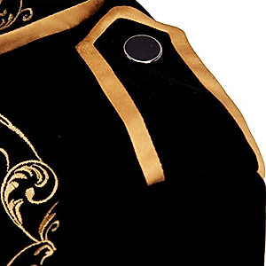 PYJTRL Mens Stylish Court Prince Black Velvet Gold Embroidery Blazer Suit Jacket (Black, 40)