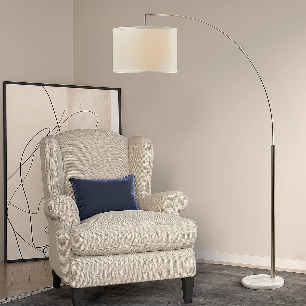 Oneach Modern Arc Floor Lamp for Living Room Arching Hanging Lamp Shade Over The Couch for Reading Bedroom Office Brushed Steel Arch Standing Floor Light Silver