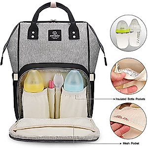 pipi bear Diaper Bag Backpack, Baby Bag for Mom Dad,Multifunction Large Diaper Backpack with Changing Pad,Water Resistant and Durable, Gray Black