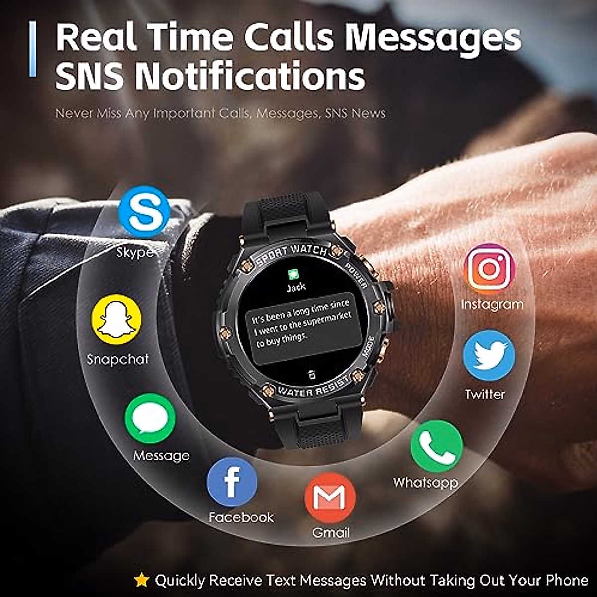 Military Smart Watches for Men Make Calls 100 Days Long Standby 800mAh Big Battery 1.5" HD Screen Tactical Smartwatches for iPhone Android Waterproof Fitness Tracker Heart Rate Sleep Monitor Watch