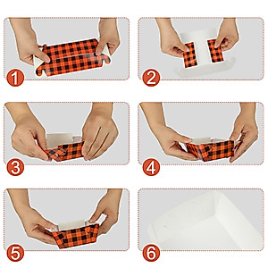 50 Pcs Fall Party Supplies Buffalo Plaid Pumpkin Food Trays Paper Orange Black Buffalo Plaid Halloween Thanksgiving Party Decorations Christmas Autumn Turkey Hot Dog Trays