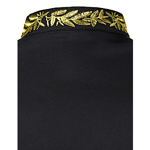 ZEROYAA Men's Luxury Gold Embroidery Design Slim Fit Long Sleeve Button Up Dress Shirts ZHCL44-Black Medium