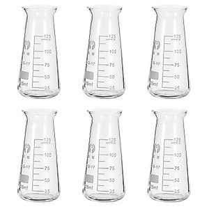 PATIKIL Erlenmeyer Flask, 6 Pcs 125ml 4.13oz Narrow Mouth Graduated Flasks Borosilicate Glass with Printed Graduation for Lab Experiment Chemistry Science Study