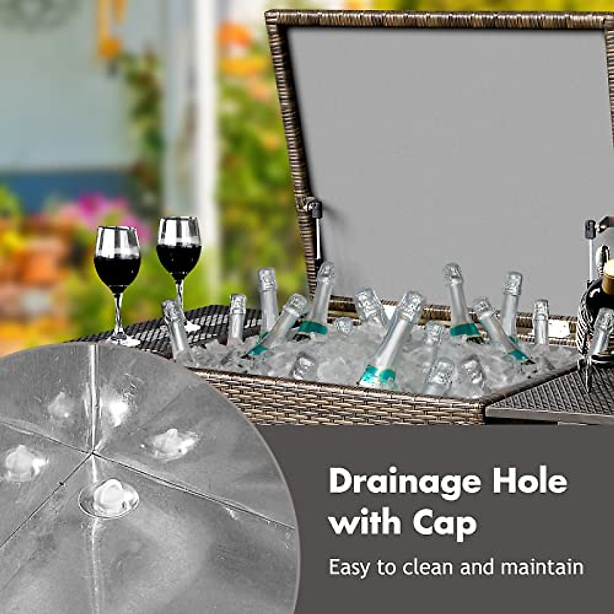 Giantex 108 Quart Rolling Cooler with Wheels, PE Rattan Rolling Cart, Wicker Cooler Trolley with Shelf, Side Display, Bottom Storage Shelf, Beverage Bar for Outdoor, Patio, Poolside, Porch