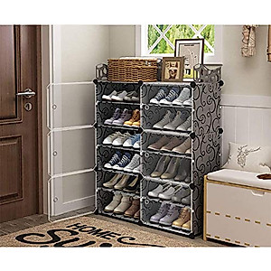C.G Life 6-Tiers Stackable 24-30 pairs Freestanding Shoe Storage Cabinets with Adjustable Shelving,Black Shoe Shelf Organizer for Bedroom, Closet, Entryway, Dorm Room,Garage,Shoe Rack have 6 cubes