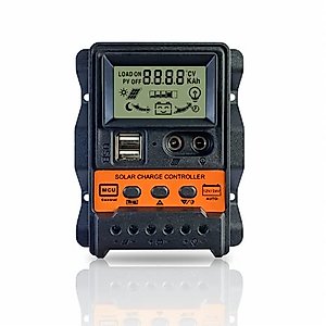 SOGTICPS 30A Solar Charge Controller 12V/24V PWM Solar Panel Battery Controller Dual DC+USB LCD Display Compatible with Sealed, Gel, and Flooded Battery