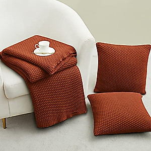 TREELY Rust Knit Throw Blanket for Couch, Soft Cozy Knitted Blankets 60" x 80", Fall Warm Breathable Blanket Decorative for Sofa Bed Living Room
