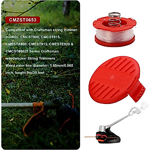 Huarntwo CMZST0653 CMZST065 String Trimmer Spool Line 30Ft 0.065" Compatible with Craftsman String Trimmer CMCST900 CMESTA900 CMESTE920 CMZST98020 CMCST915 CMEST913 Cap Model CMZST120SC (4+1+1)