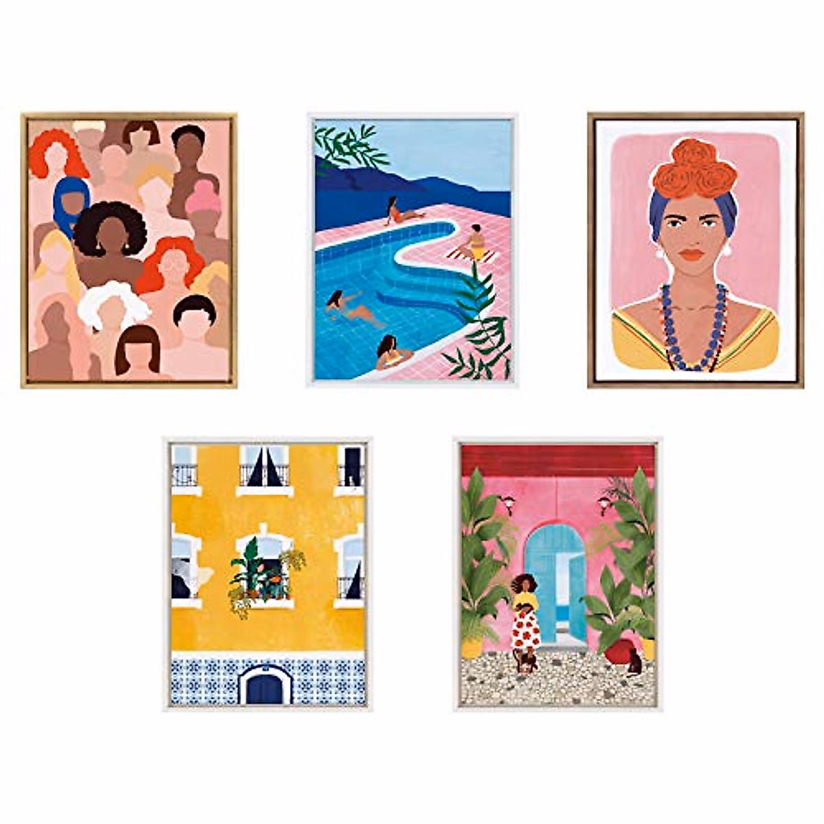 Kate and Laurel Sylvie Lisbon Framed Canvas Wall Art by Maja Tomljanovic, 18x24 White, Colorful Feminine Art Decor