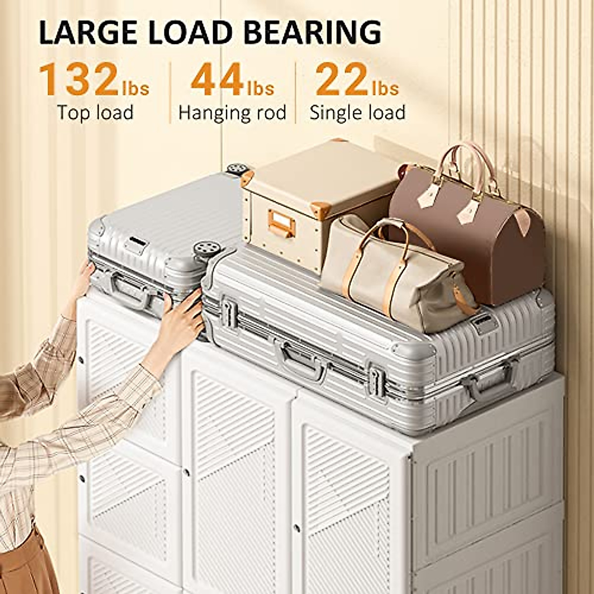 HOMCOM Portable Wardrobe Closet, Bedroom Armoire, Foldable Clothes Organizer with Cube Storage, Hanging Rods, and Magnet Doors, White