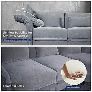 LLappuil Chenille Sectional Couch U Shaped 7 Seater Deep Modular Sectional Sofa with Storage and Adjustable Armrest Backrest, Large Sectional Sleeper Sofa Set, Grey