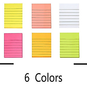 Creatiburg Big Sticky Notes Lined 6x8 inches 50 Sheets/Pad 6 Pads/Pack Large Self-Stick Note Pads with Lines, 6 Bright Colors Easy Post Individually Wrapped, Office Supplies School Gift Set