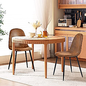 Wonder Comfort Washable PU Cushion Back and Black Metal Legs,Shell Lounge Kitchen Living Room Modern Dining Chairs with Padded Seat (2, Brown, Large)