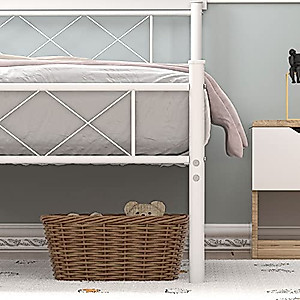 VECELO Twin Size Platform Bed Frame with Headboard and Footboard, Heavy-Duty Mattress Foundation with Steel Slats Support, No Box Spring Needed/Easy Assembly, Pure White