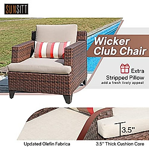 SUNSITT 2-Piece Outdoor Wicker Chairs Patio Furniture Set with Cushions, 2 Throw Pillow and Sofa Cover Included