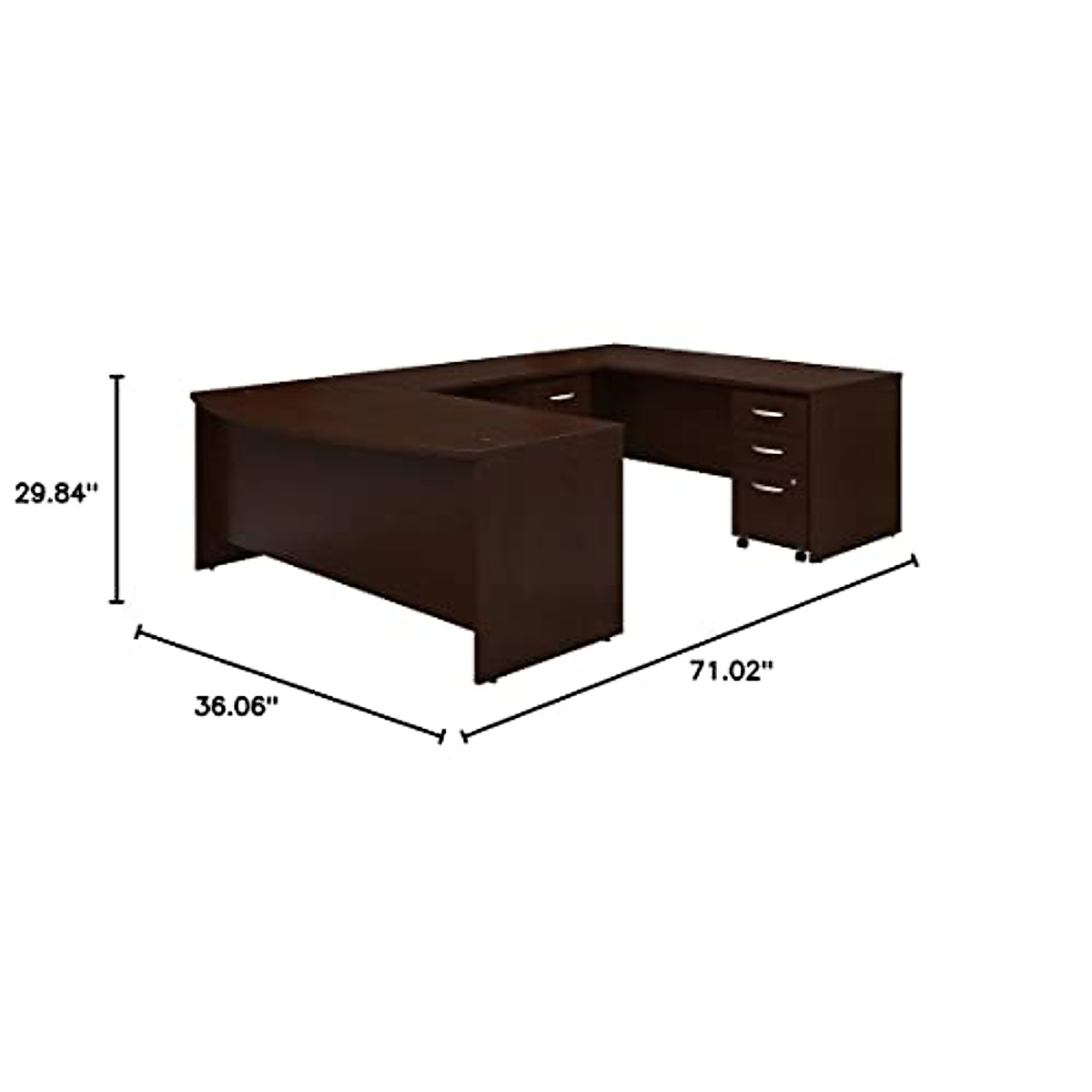 Bush Business Furniture Series C 72W x 36D Bow Front U Shaped Desk with Mobile File Cabinets in Mocha Cherry