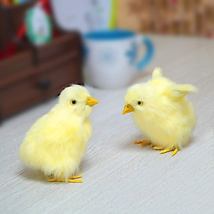 4 Pcs Realistic Plush Little Chick Figurine Lifelike Furry Animal Toy Simulated Chicken Sound Photography Props Easter Chicks Decor 4 Poses