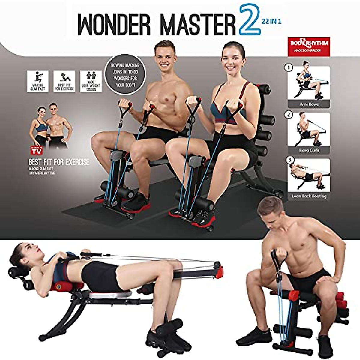 BODY RHYTHM 22 in 1 Wonder Master Core & Abdominal Workout Equipment, Foldable & Adjustable Rowing Machine, Core Strength Training& Abdominal Exercise Trainers with 22 Ways to Exercise for Home Gym.