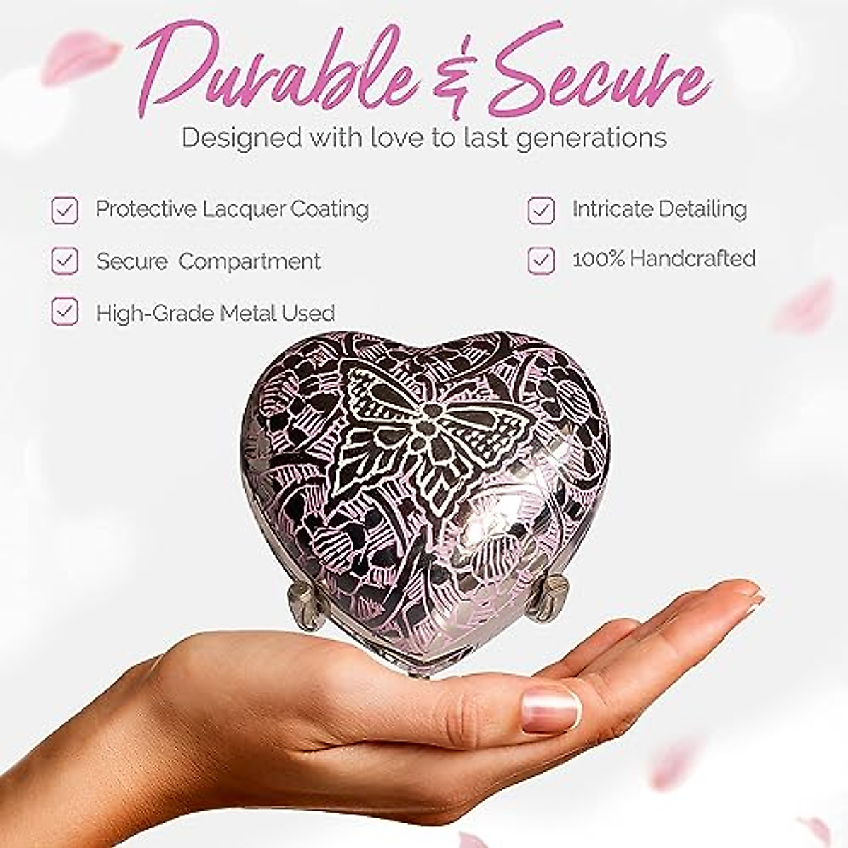 Butterfly Heart Urn - Purple Heart Keepsake Urn for Human Ashes with Stand & Box - Purple Butterfly Urn - Honor Your Loved One with Mini Purple Urn Heart Shaped - Small Urn for Female & Infants