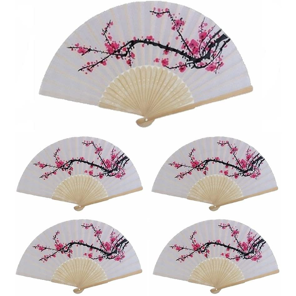 VANVENE 20 pcs Delicate Cherry Blossom Design Silk Folding Hand Fan Wedding Favors Gifts Japanese Party