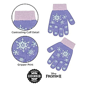 Disney Frozen Winter Hat and Kids Gloves Set, Elsa and Anna Beanie for Ages, Dark Purple, Little Girl Age 4-7