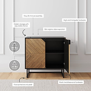 Nathan James Wood Accent Modern Free Standing Buffet Sideboard Hallway, Entryway, Dining Living Room, 1 Storage Cabinet, Enloe - Walnut Brown/Black