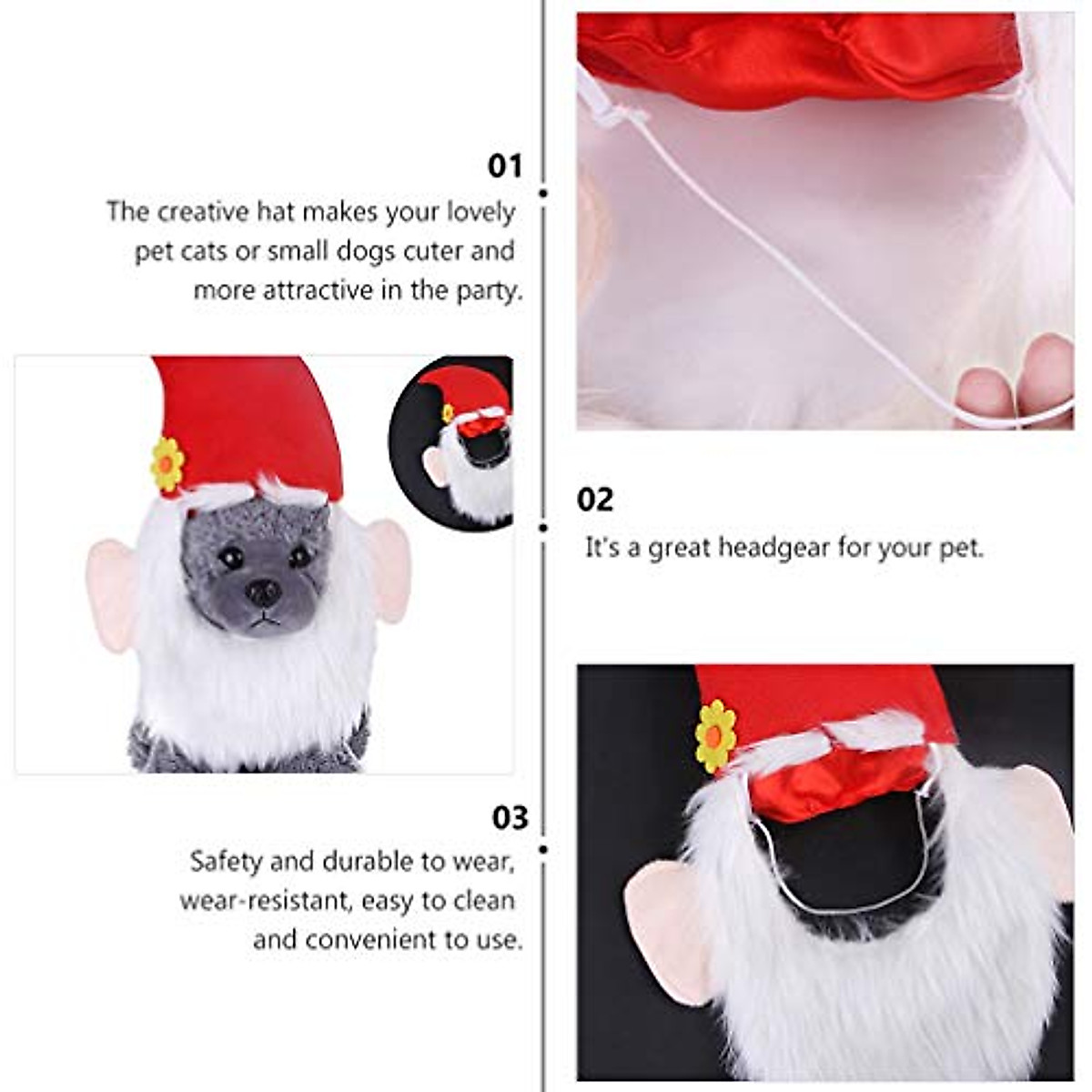 NUOBESTY Santa Gnome Pet Costume Gnome Hat Christmas Dog Headgear Pet Birthday Outfit Xmas Halloween Accessories for Puppy Kitten Cat (Red)