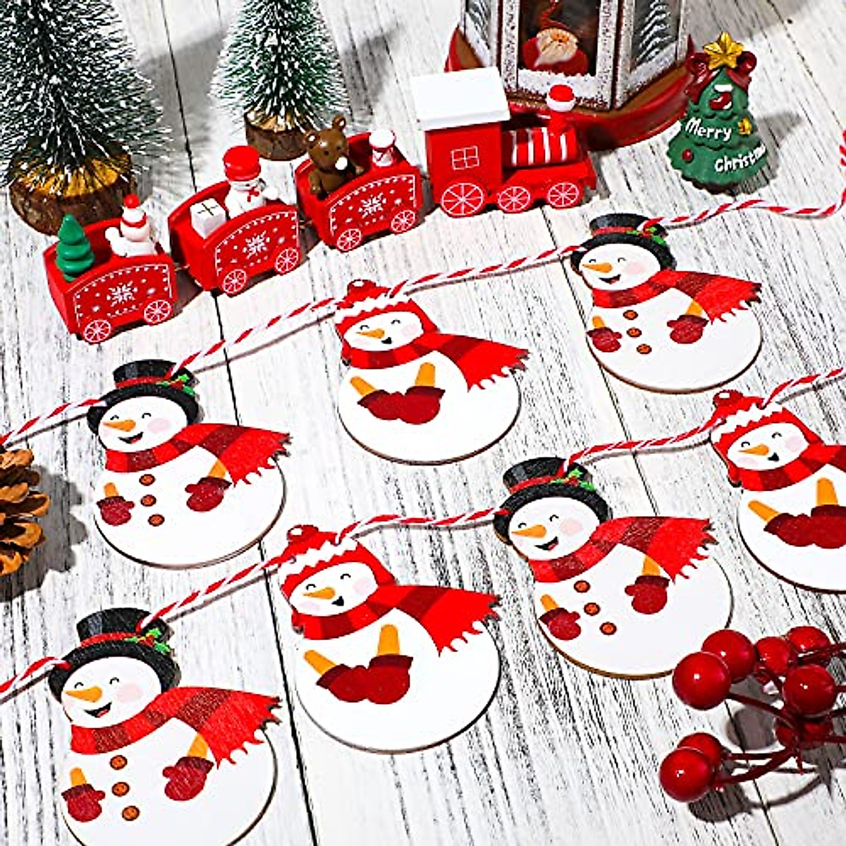 Christmas Wooden Snowman Bunting Banner Xmas Snowman Garland Christmas Hanging Snowman Banner 6.56 ft Xmas Party Decorations for Christmas Festive Holiday Home office Winter Photo Props Decoration