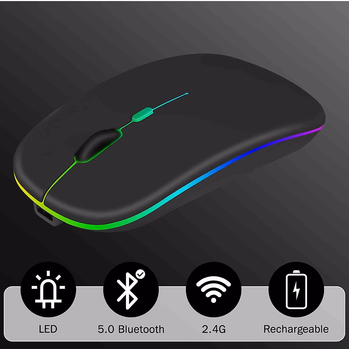 UrbanX 2.4GHz & Bluetooth Mouse Rechargeable Wireless Mouse for Amazon Fire HD 10/ Plus/Max 11 & All Kindle Devices Wireless Mouse for Laptop/PC/Mac/iPad pro/Computer/Tablet/Android -RGB LED Silver