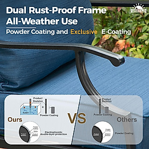 SUNSHINE VALLEY 6 Piece Metal Outdoor Patio Furniture Set with Firepit Table, Patio Conversation Set 3-seater Sofa, 2 Swivel Chair, 2 Ottoman with 5.75" Thick Cushion, Black Backyard Furniture, Blue-2