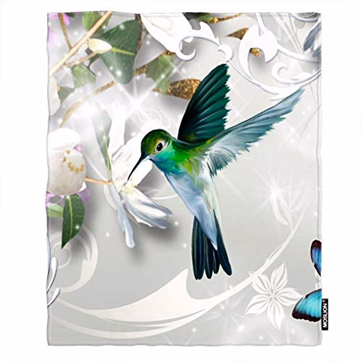 Moslion Soft Cozy Throw Blanket Hummingbird Gathering Honey Green Blue Gray Fuzzy Warm Couch/Bed Blanket for Adult/Youth Polyester 60 X 80 Inches(Home/Travel/Camping Applicable)