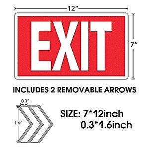 EXIT Signs Glow In The Dark EXIT Decals 3 Pack 12"x7" EXIT Photoluminescent Signs Stickers, Glows For Up To 8 Hours