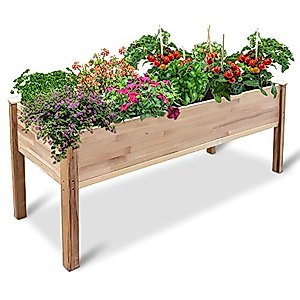 Jumbl Raised Canadian Cedar Garden Bed | Elevated Wood Planter for Growing Fresh Herbs, Vegetables, Flowers, Succulents & Other Plants at Home | Great for Outdoor Patio, Deck, Balcony | 72x23x30”
