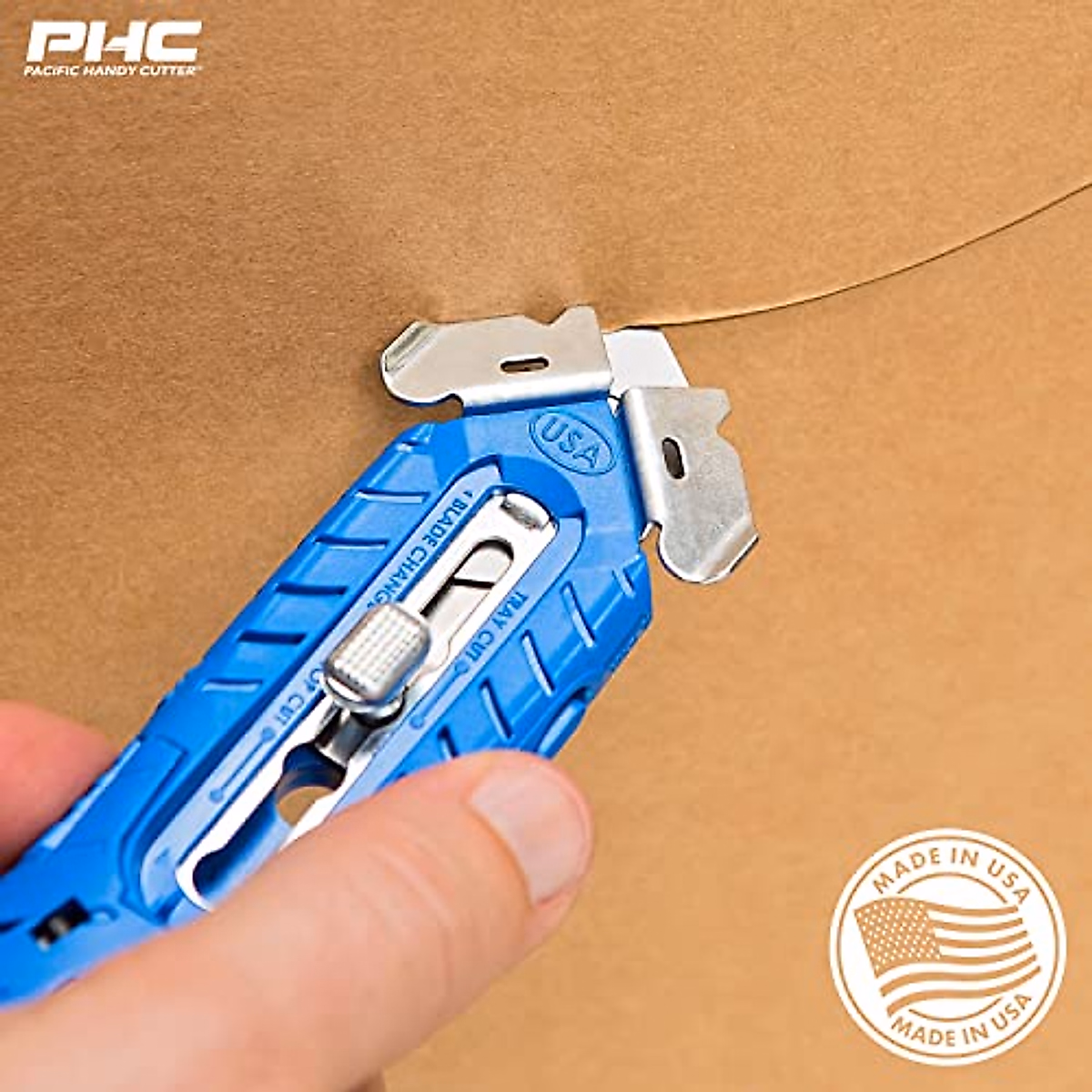 Pacific Handy Cutter S8 Safety Cutter, Ambidextrous Retractable Utility Knife with Ergonomic Design, Bladeless Tape Splitters, Steel Guards for Safety & Damage Protection, Warehouse & In-Store Cutting