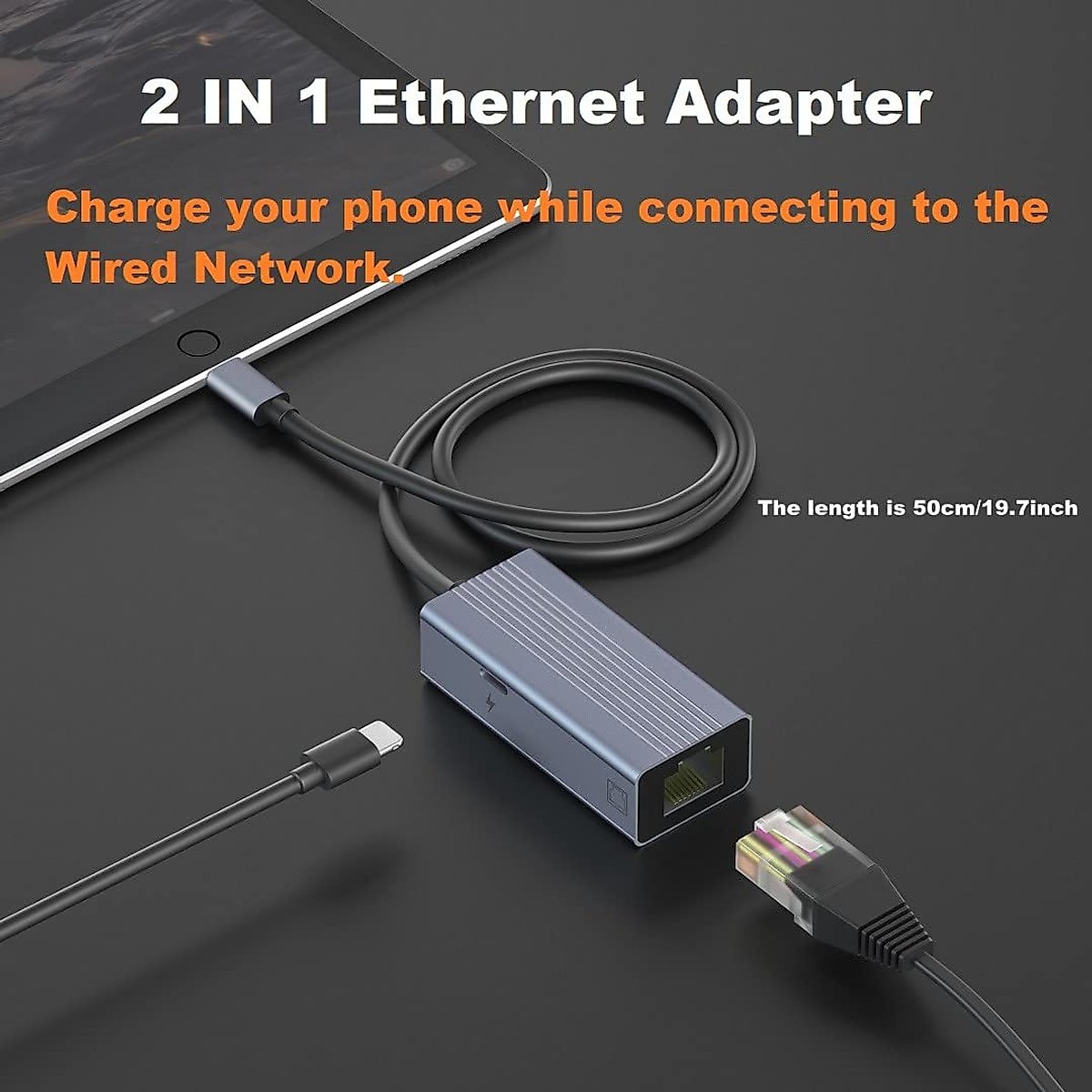 HelloLife iOS to RJ45 Ethernet LAN Wired Network Adapter with Fast Charging Port, 100Mbps High Speed, Ethernet Adapter for pad/Phone 12 11 xs x 8 7