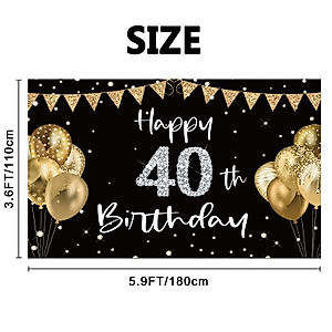 Holkcog 40th Birthday Decoration Women - Black Gold 40th Birthday Banner Background 40th Birthday Party Photography Background Happy 40th Birthday Banner 40th Perfection Birthday Decoration Women Men…