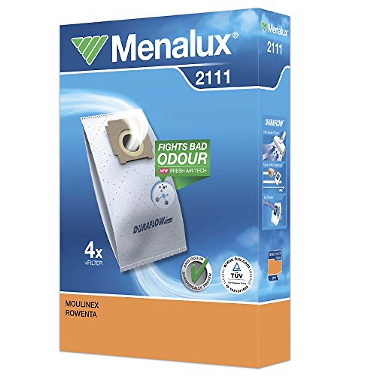 Original Branded Menalux 2111 4 Dust Bags for Duraflow/Moulinex/Rowenta RO 52