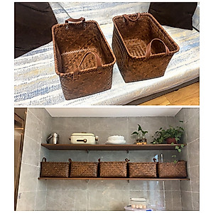 GIB Wicker Storage Baskets for Shelves with Handles 4 Pack, 15"x11" Hand Woven Decorative Rectanguler Baskets Bins Organizer for Blankets Clothes Laundry Bathroom Nursery Picnic, Brown