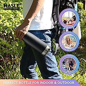 HASLE OUTFITTERS 17oz Stainless Steel Water Bottles Bulk, Vacuum Insulated Water Bottles Double Walled Reusable Metal Sports Water Bottles Keep Drinks Hot and Cold, Black, 8Packs