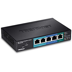 TRENDnet 5-Port Gigabit PoE+ Powered EdgeSmart Switch with PoE Pass Through, 1 x Gigabit PoE+ Input, 2 x Gigabit PoE Output, 2 x Gigabit, 18W PoE Budget,Managed Switch TPE-P521ES (Renewed)