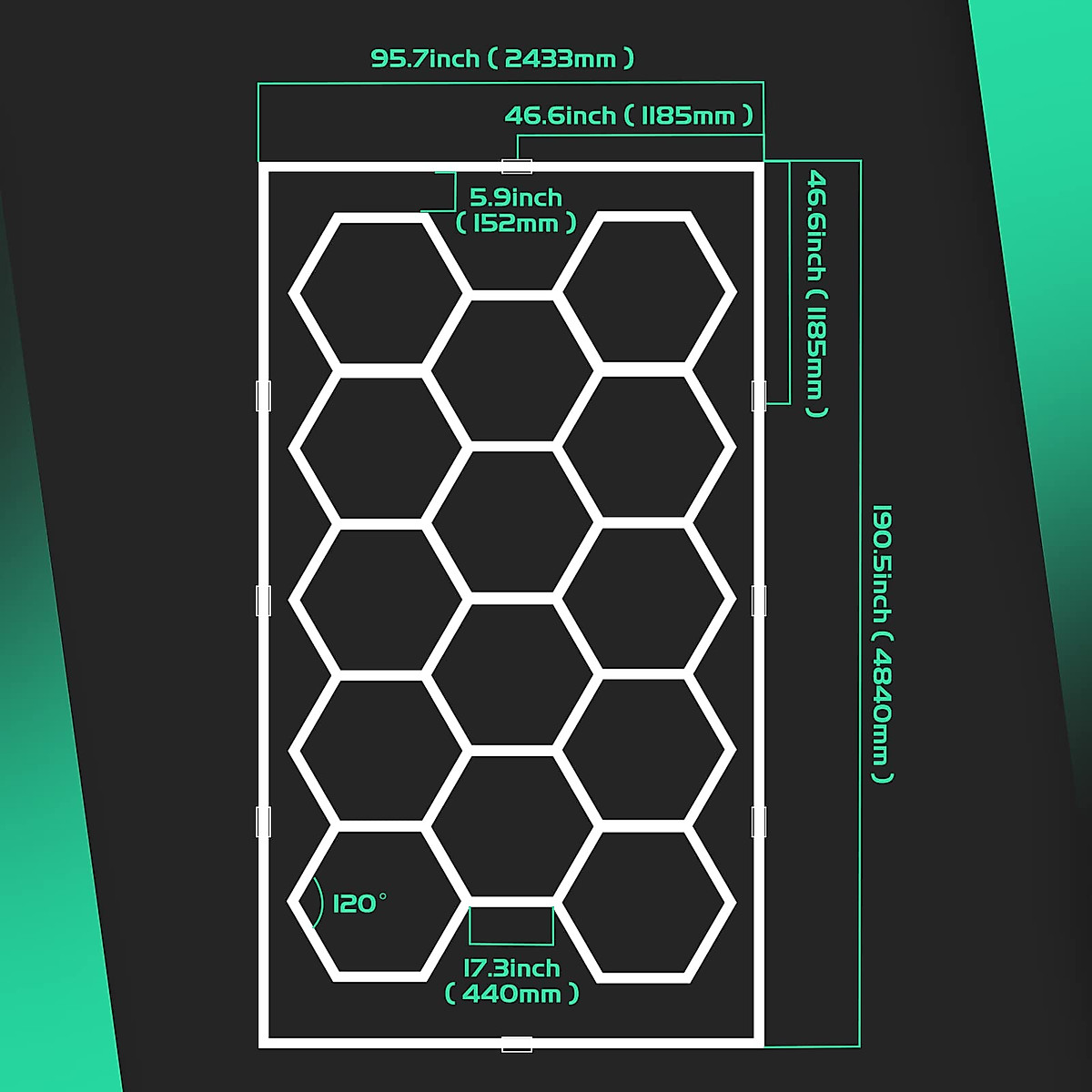 XHEXFLASH Led Hexagon 14 Grid Ceiling Lighting for Garage Auto Detailing Shop/Workshop/Hair Salon 15.88 fts x 7.98 fts IP54