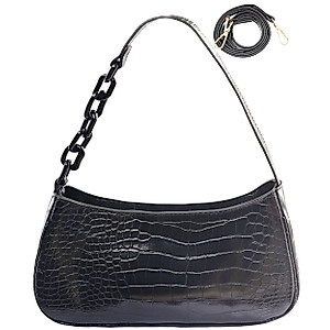 Scioltoo Clutch Purses Shoulder Bag for Women Trendy Super Cute Tote Shoulder Bags With zipper Closure Women's Classic Evening Bag Black + shoulder strap