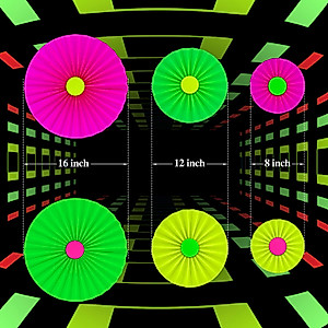 31 Pieces Glow Neon Party Supplies UV Reactive Set Fluorescent Hanging Paper Fans Black Light Glow Balloons Neon Paper Fans and Balloons Party Decorations for Glow Parties Birthdays Weddings