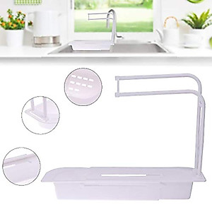 2 Pack Updated 2-in-1 Telescopic Sink Holder Rack Sink Organizer Expandable Storage Drain Basket Rack Sponge Soap Holder Drainer Sink Tray Adjustable Faucet Clip Drain Basket Rack for Home,Kitchen