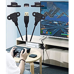 Guo USB Charging Extension Cable Male to Dual Female, USB 2.0 Charging Port 1 to 2 Panel Mount with Screw Hole, Used for Furniture/Mobile Phones/Portable Power and More(5FT/1.5m)