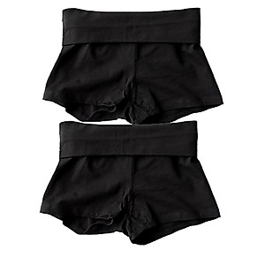 Waist Band Contrast Yoga Fold Over Shorts (Small, 2 Pack: Black)