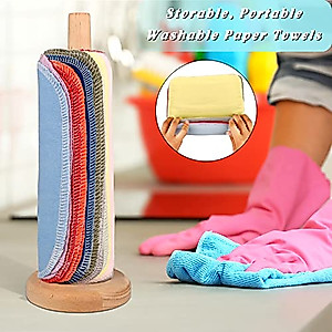 Liengoron 72PCS Reusable Paper Towels Washable Roll with 1PCS Paper Towel Holder Reusable Cloth Paper Towels Washable Absorbent Reusable Paper Towel Replacement Cloth