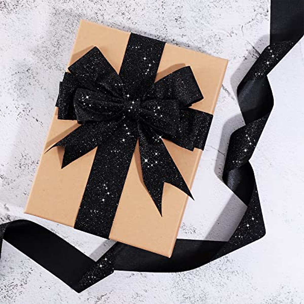 2 Rolls Glitter Ribbon 1-1/2 Inch x 10 Yards Wrapping Cut Edge Ribbon for Gift Wrapping Shiny Wrapping Ribbon for DIY Crafts Shower Tree Party Home Wedding Decoration(Black, 1-1/2 Inch Wide)