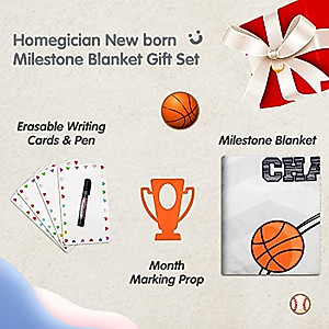 Homegician Baby Monthly Milestone Blanket Photo Prop for Newborn Growth Photography Football Baseball Basketball Soccer Champion Sports Month Blanket